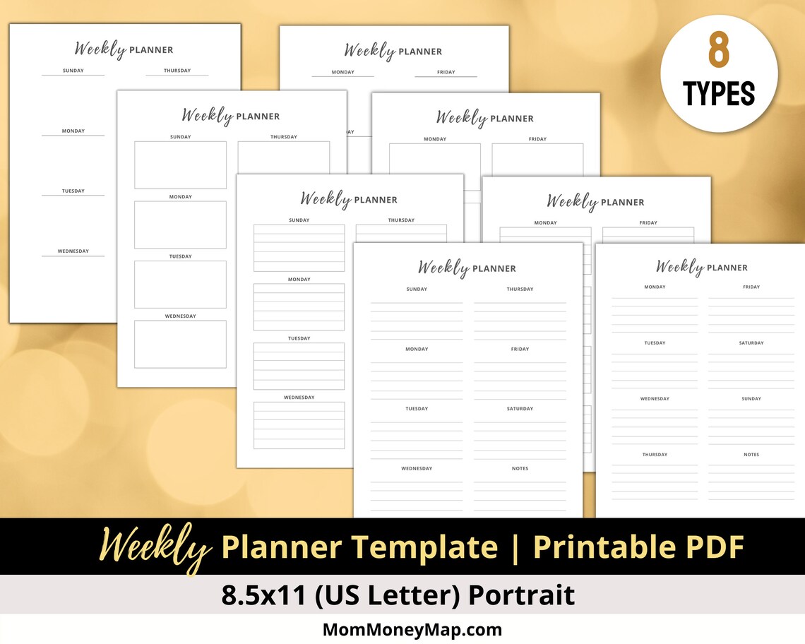 Weekly Planner Portrait Printable Blank Undated Weekly - Etsy