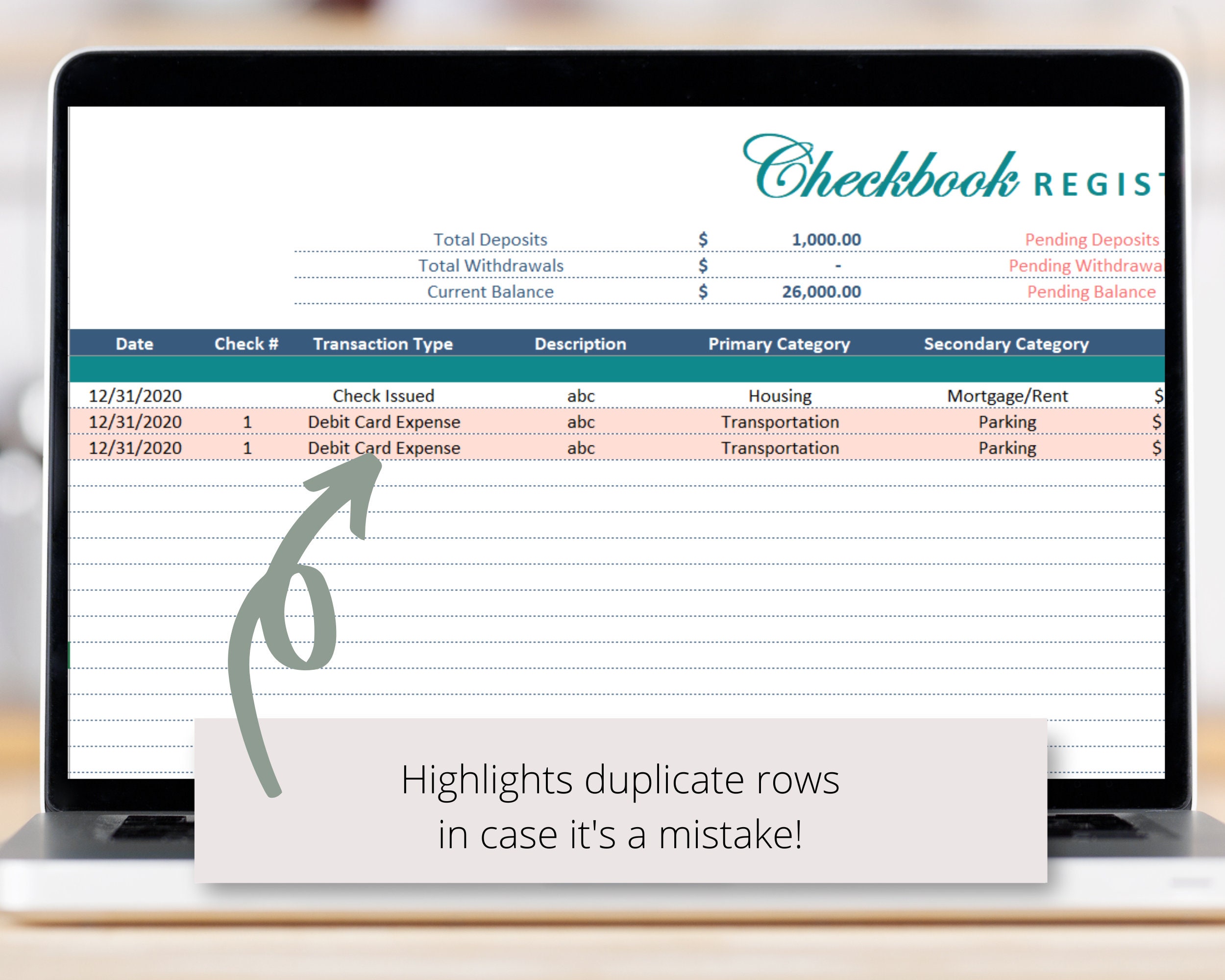 Checkbook Register Excel Spreadsheet Template | Track Your Bank ...