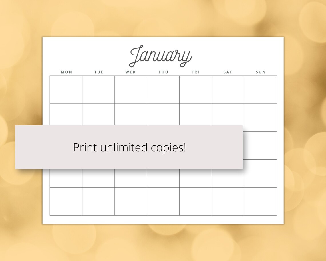 Monthly Calendar Template Printable Blank Monthly Calendar - Etsy