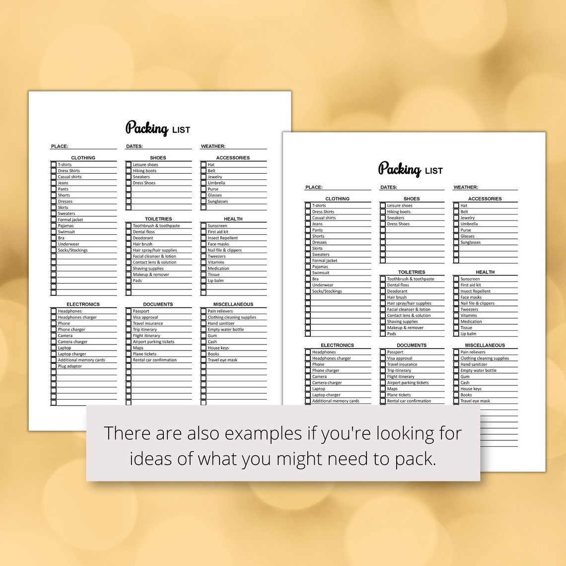 Blank Packing List Printable PDF for Travel, Editable Vacation Packing ...