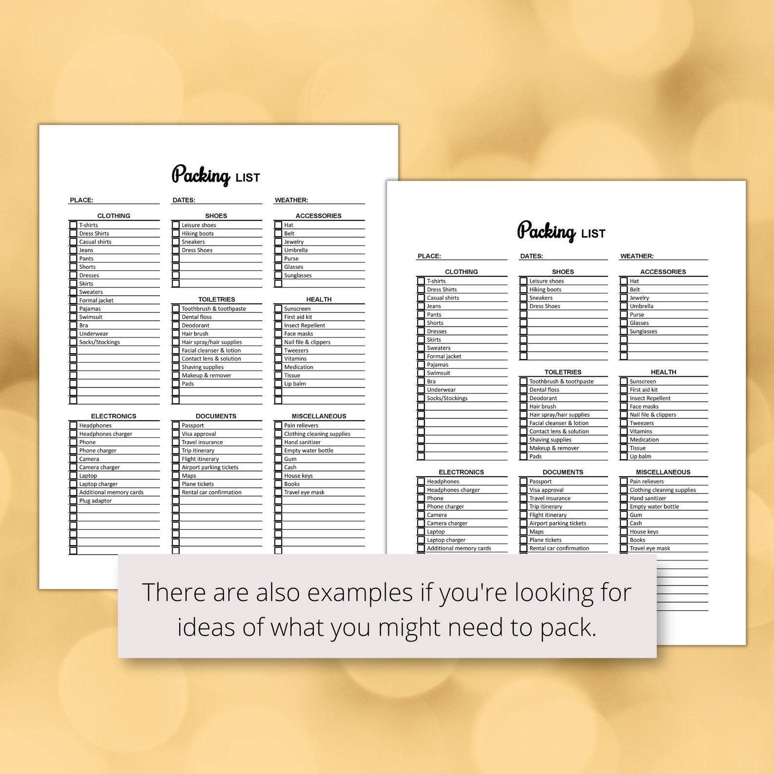 Blank Packing List Printable PDF for Travel, Editable Vacation Packing ...