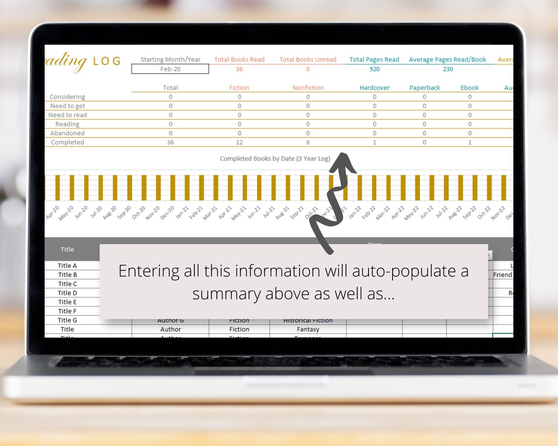 Reading Log Tracker Excel Spreadsheet Track Your Books With This Book ...