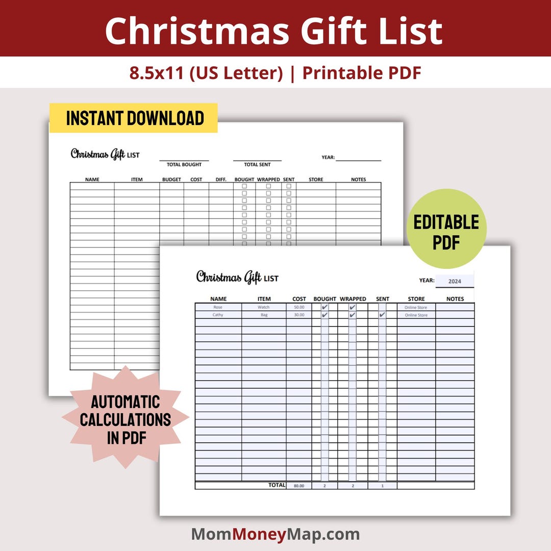 Christmas Gift Tracker Printable PDF, Christmas Shopping List Gift ...