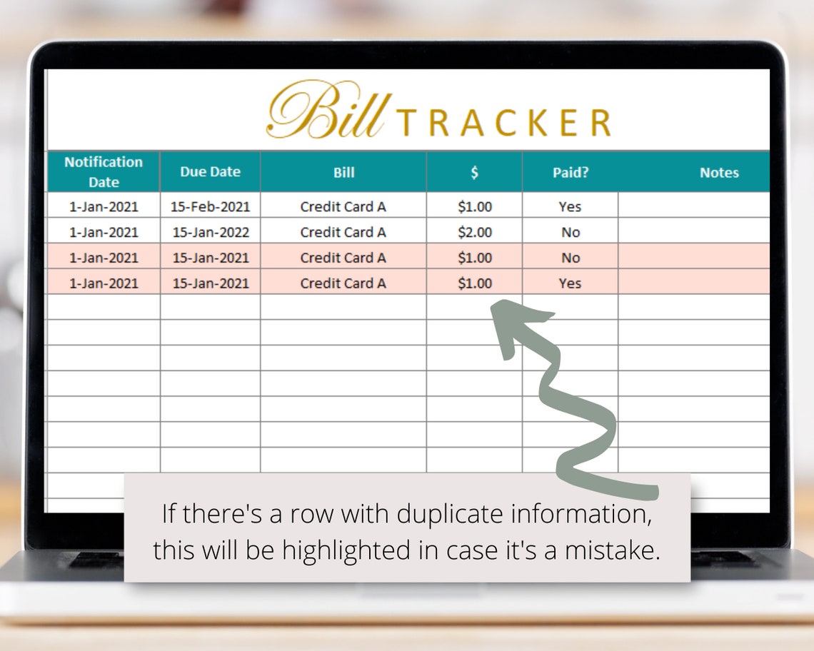 Monthly Bill Tracker Planner Excel Spreadsheet | Log and Organize Your ...