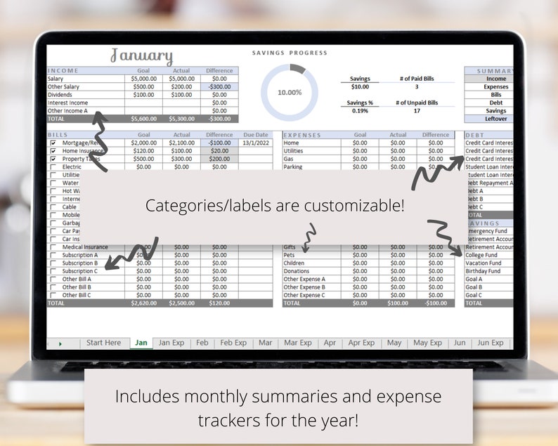 Budget Tracker Excel Spreadsheet Template Plan Your Annual & - Etsy