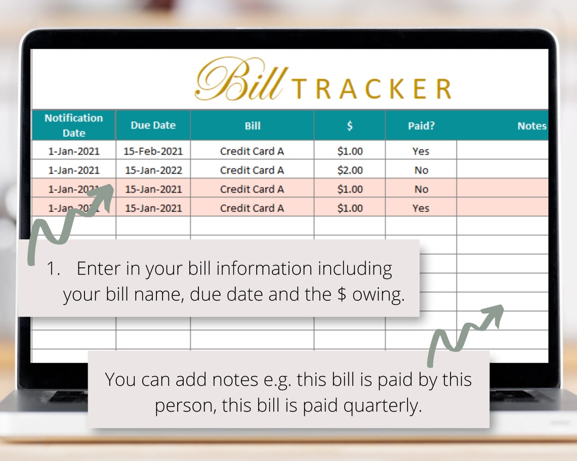 Monthly Bill Tracker Planner Excel Spreadsheet | Log and Organize Your ...