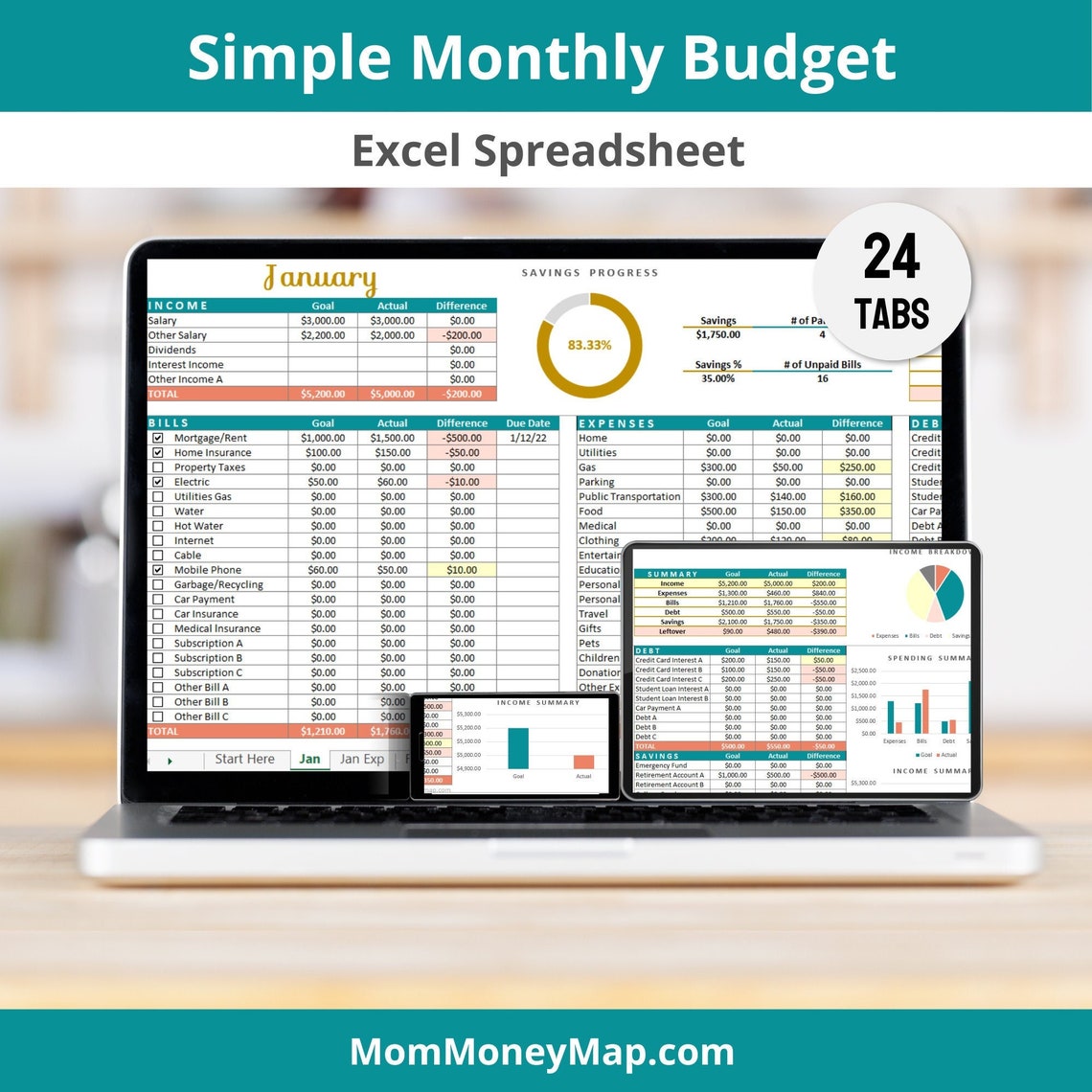 Simple Budget Spreadsheet Excel Template for Easy Budgeting, Monthly ...