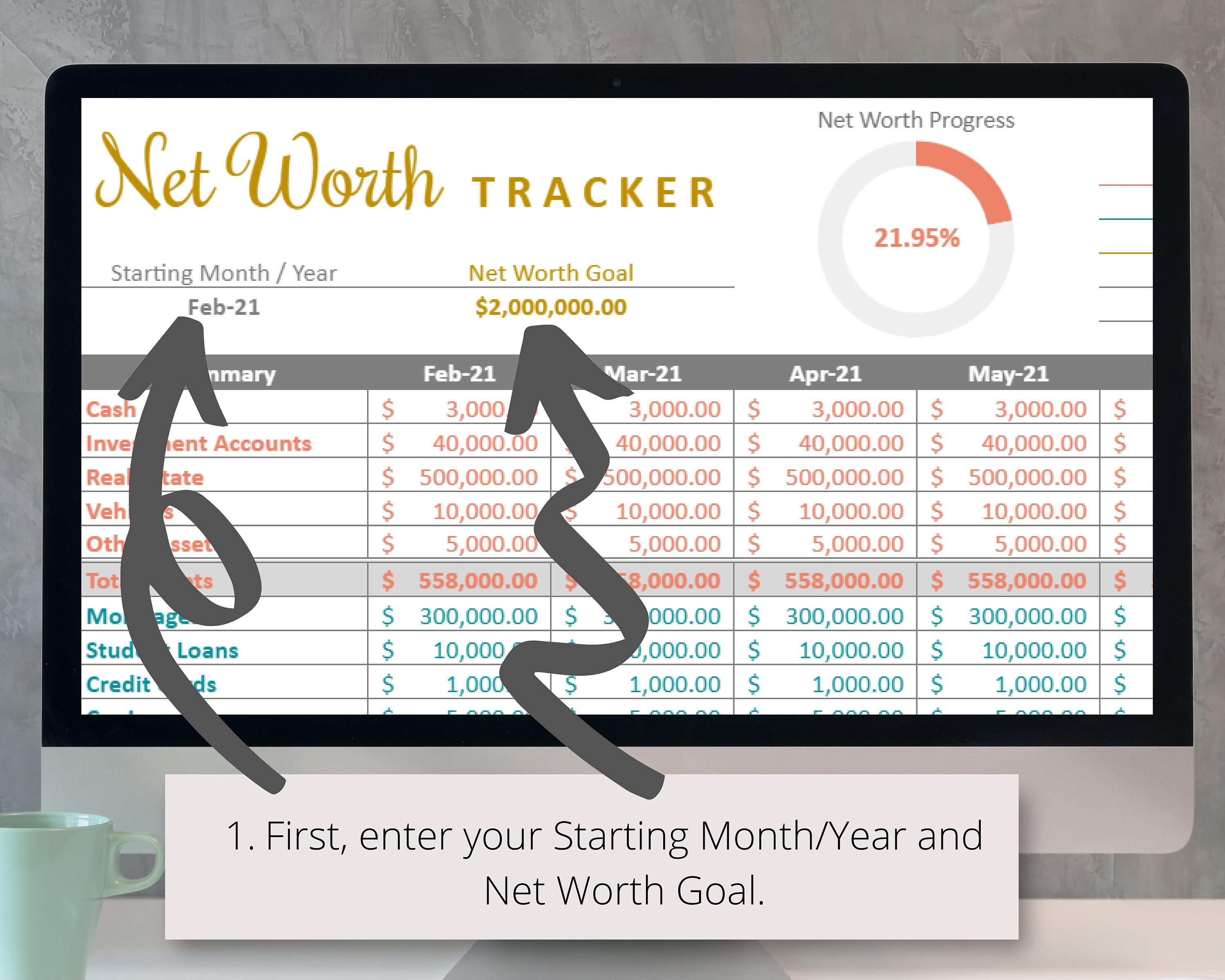 Net Worth Tracker Google Sheets Spreadsheet Track Your Etsy