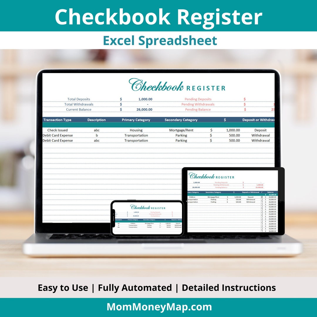 Checkbook Register Excel Spreadsheet Template | Track Your Bank ...