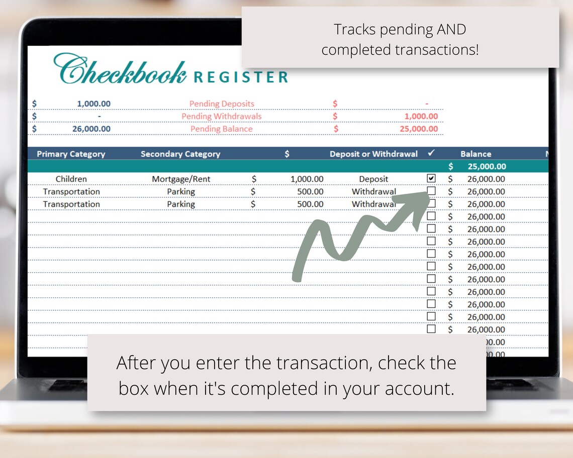 Checkbook Register Excel Spreadsheet Template Track Your - Etsy