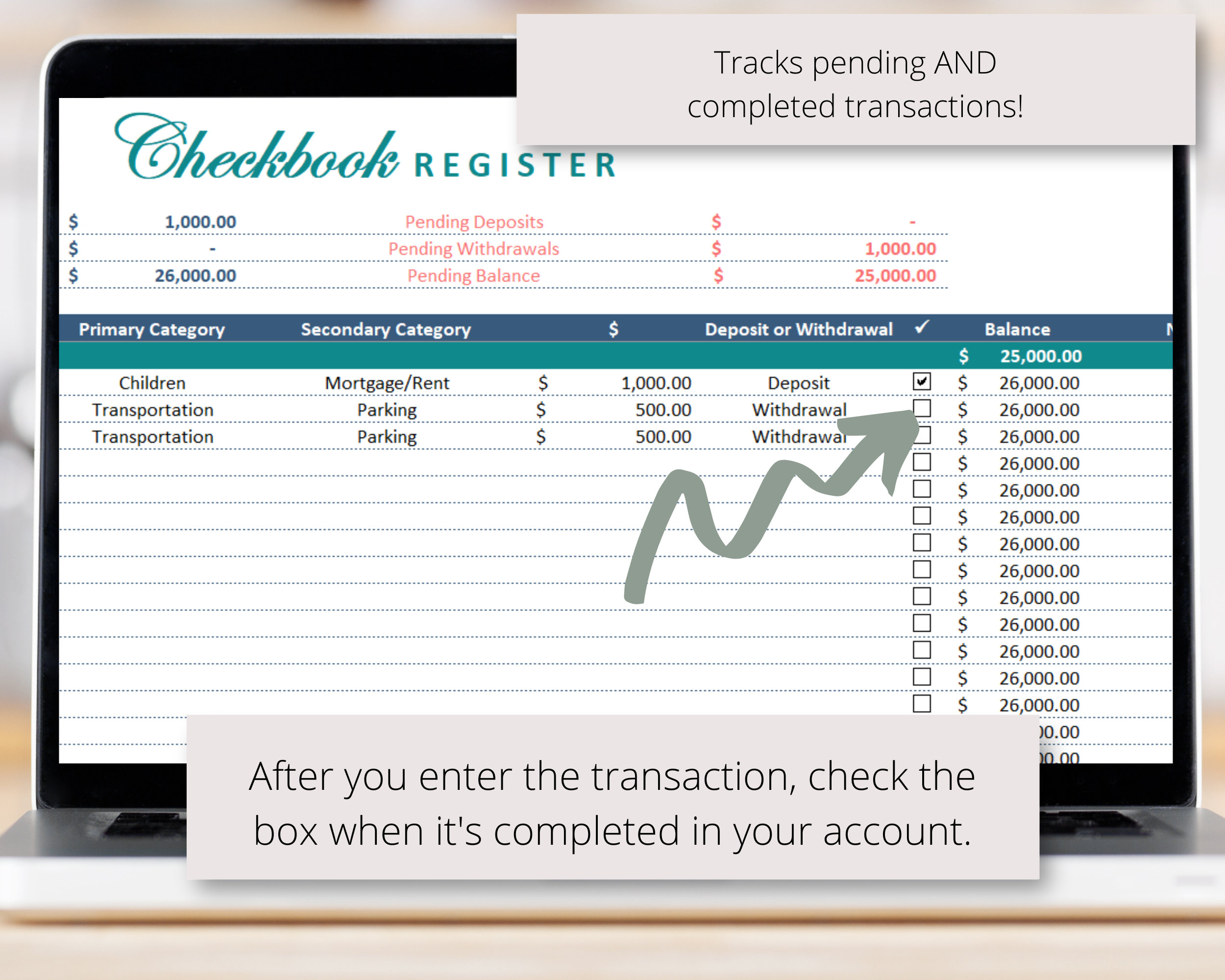 Checkbook Register Excel Spreadsheet Template | Track Your Bank ...