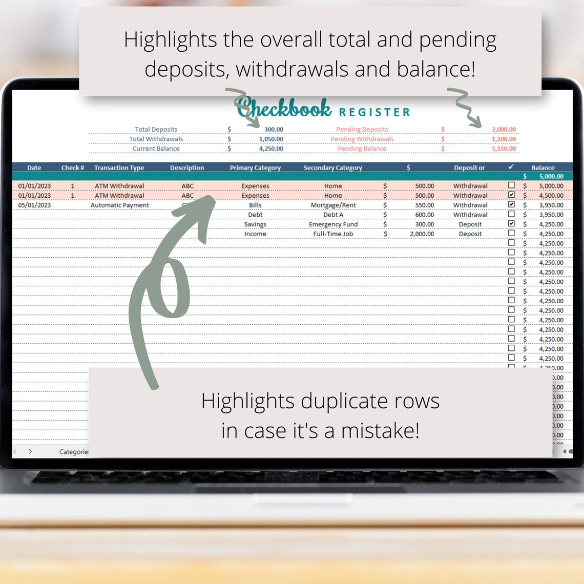 Checkbook Register and Monthly Budget Bundle Excel Spreadsheet With ...