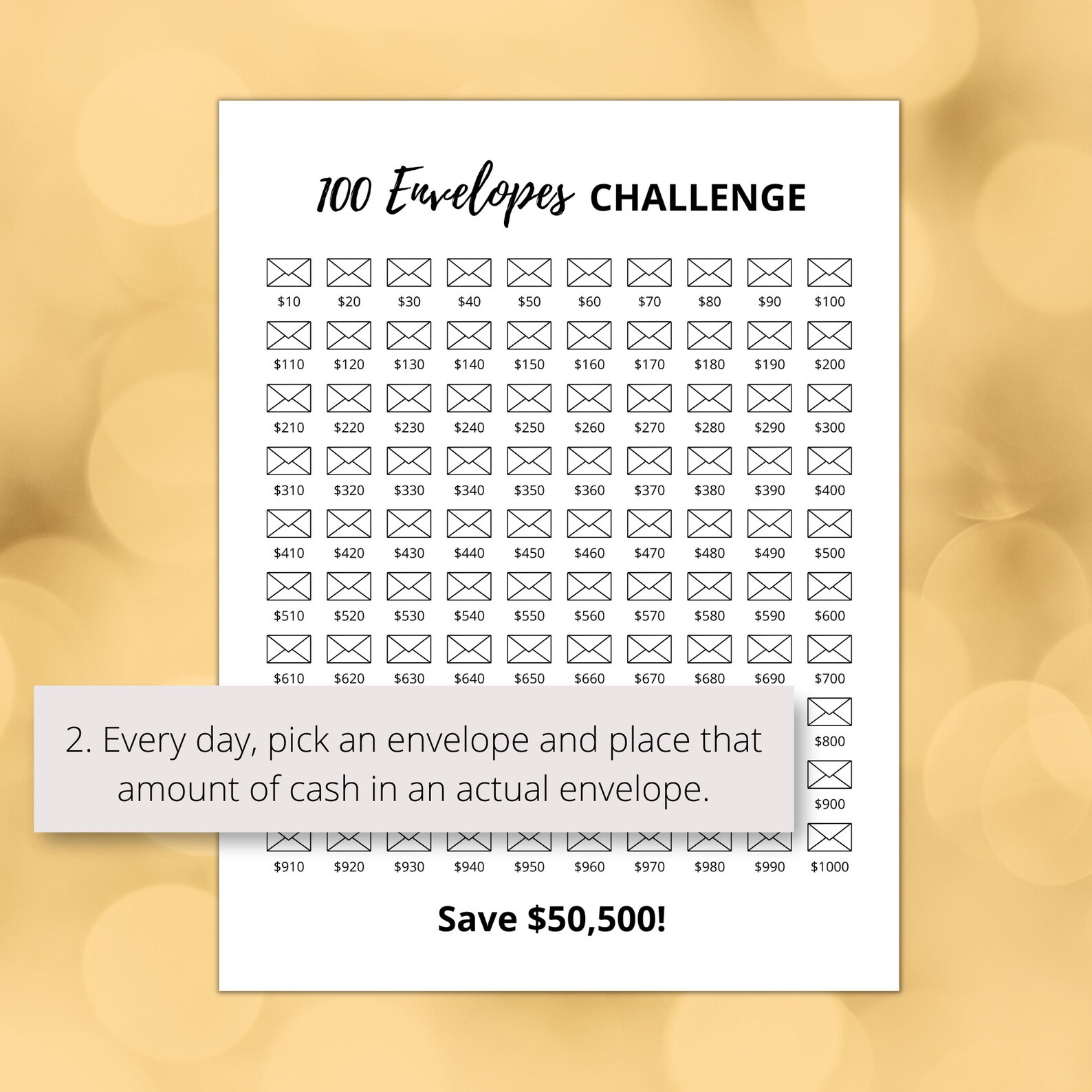 50k Savings Challenge Printable PDF, Save 50000 in 100 Days, 100 ...