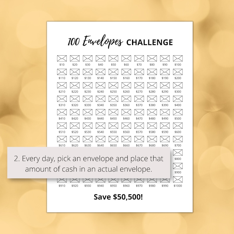 50k Savings Challenge Printable PDF, Save 50000 in 100 Days, 100 ...