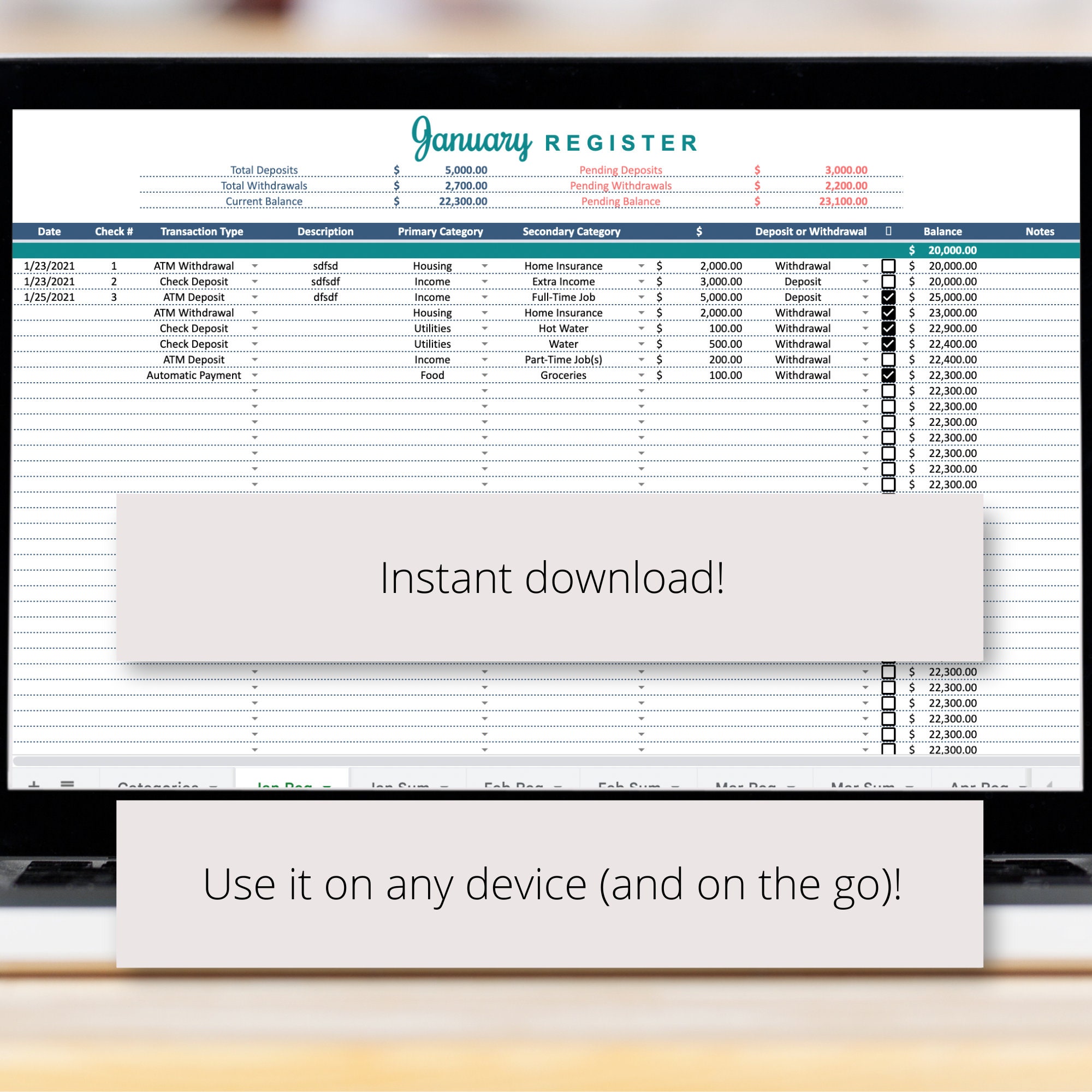 Checkbook Register With Monthly & Annual Summaries Google Sheets ...