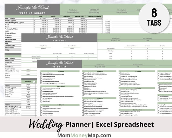 Wedding Planner Excel Spreadsheet Template Useful Engagement - Etsy