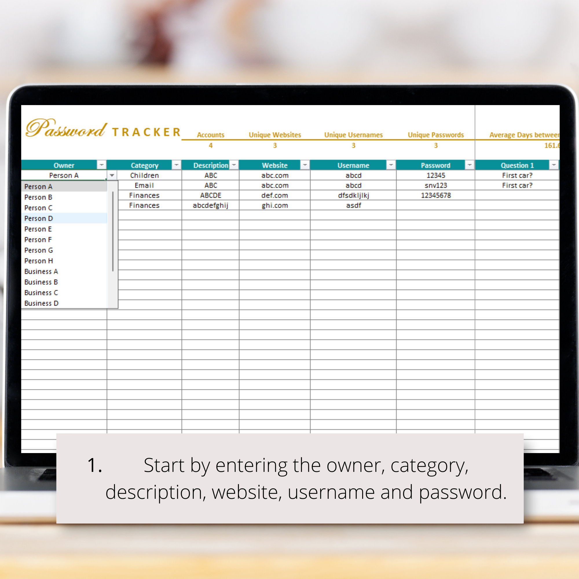 Password Tracker Excel Spreadsheet | Organize Your Accounts and ...