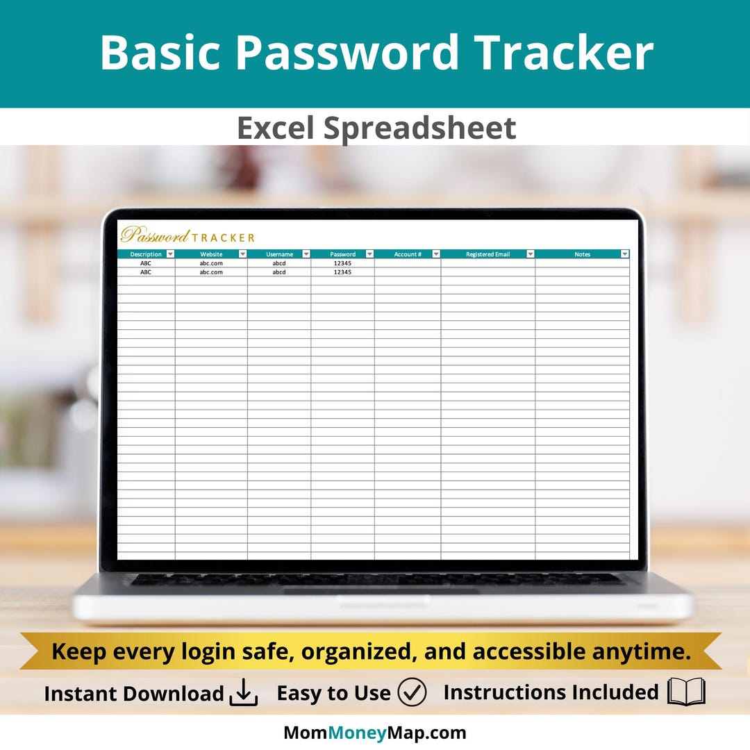 Basic Password Tracker Excel Spreadsheet | Simple Password Organizer ...