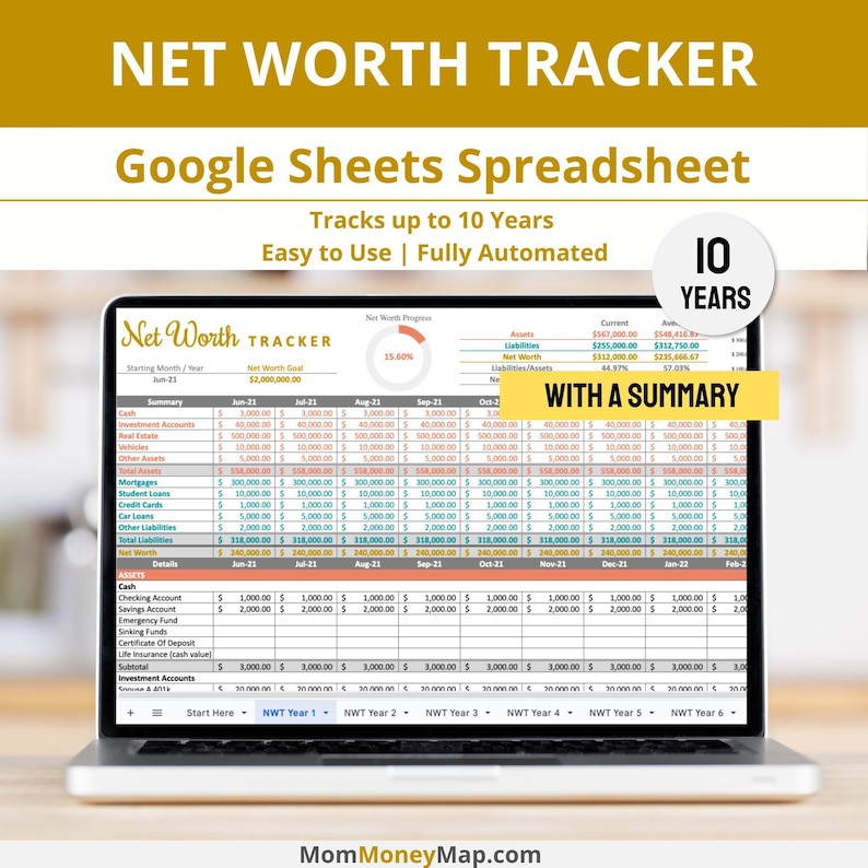 Net Worth Tracker Spreadsheet Template, Financial Net Worth Google ...