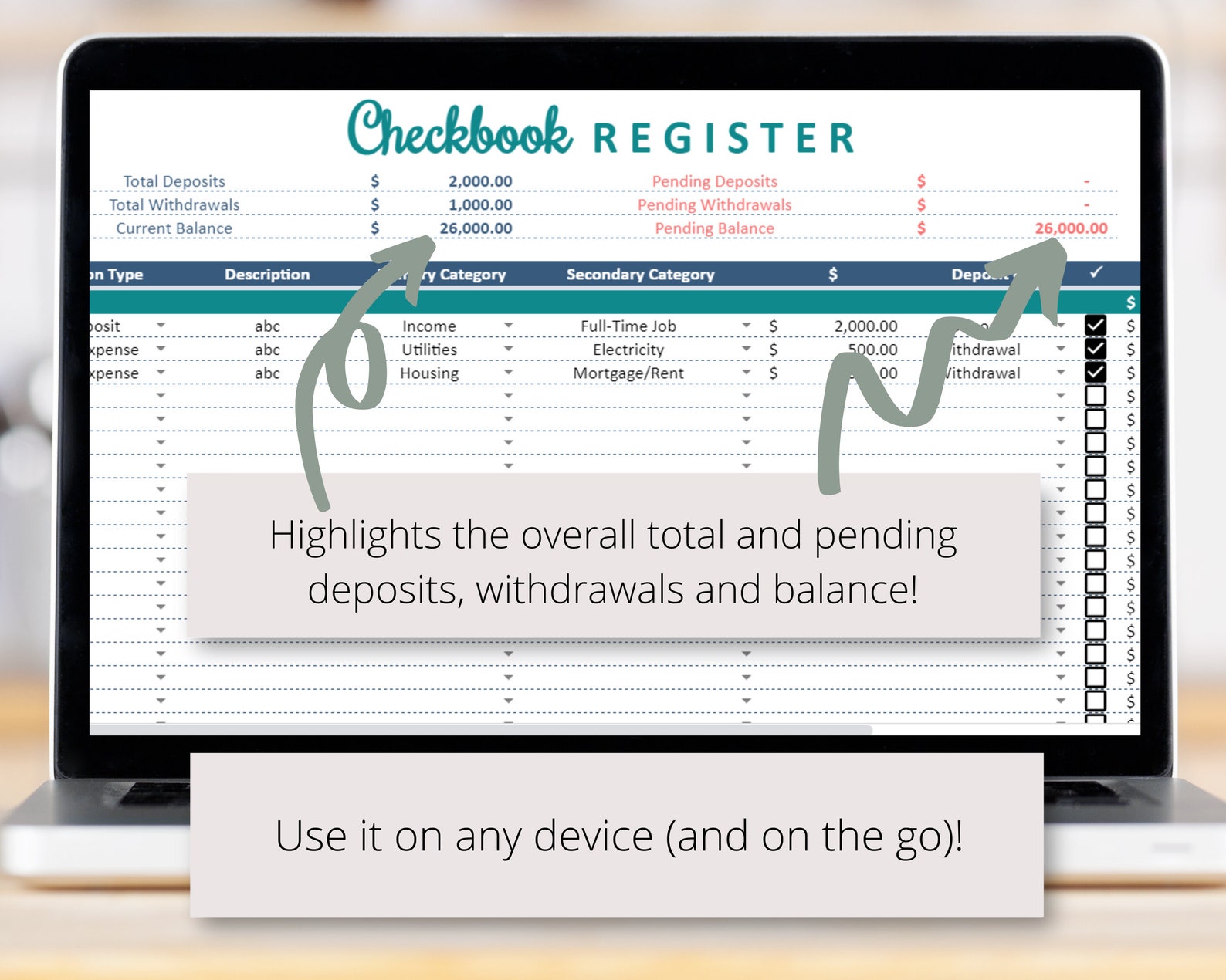 Checkbook Register Google Sheets Spreadsheet | Track Your Bank Accounts ...