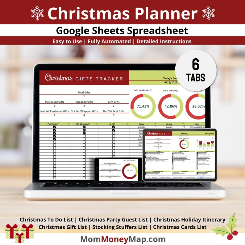 Christmas Planner Tracker Google Sheets Spreadsheet Template, Xmas ...