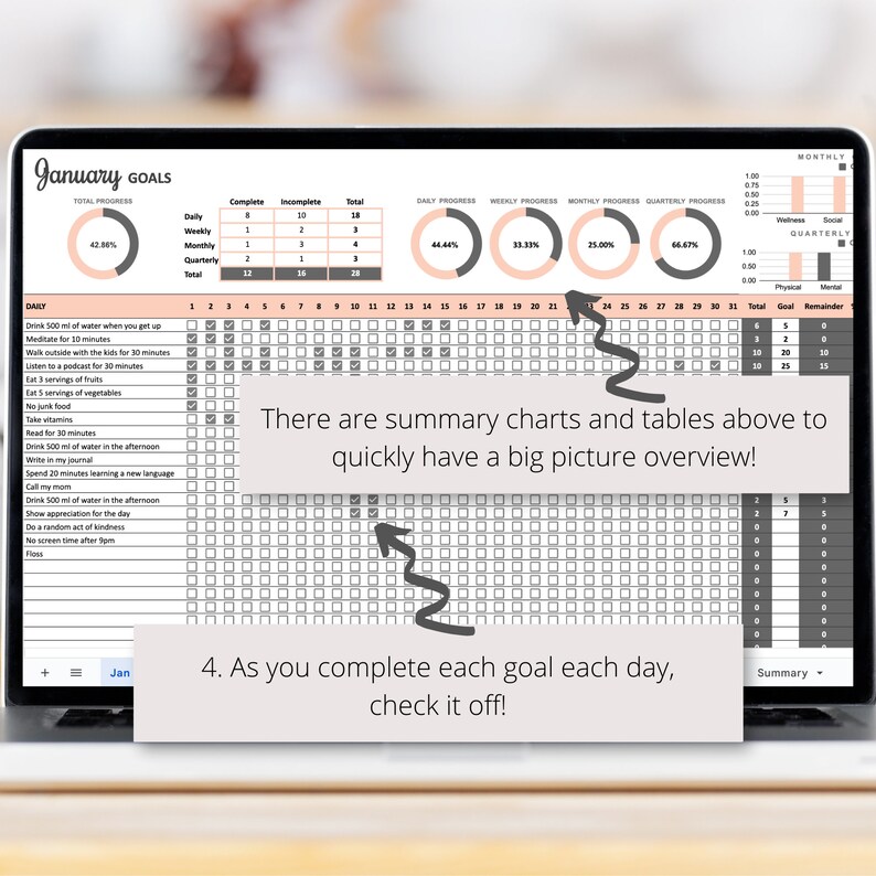 Goal Planner Google Sheets Spreadsheet, Digital Goal Tracker daily ...