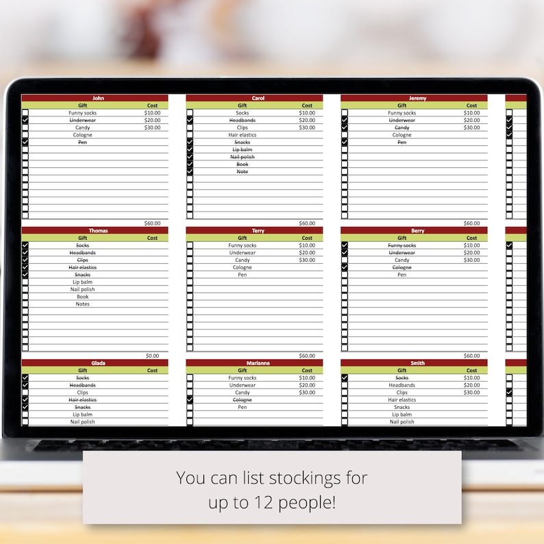 Christmas Stocking Stuffer List Google Sheets Spreadsheet Template ...