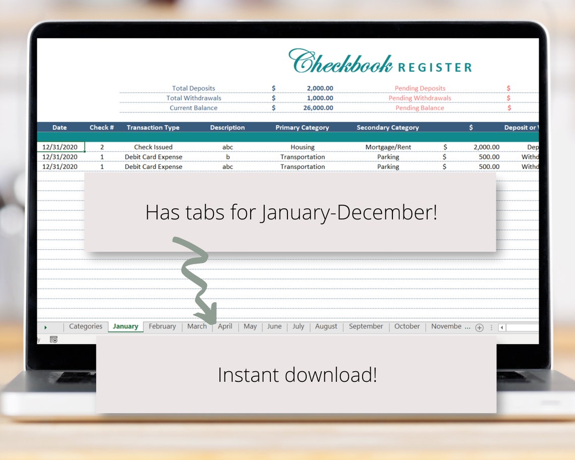 Checkbook Register Excel Spreadsheet Template Track Your - Etsy