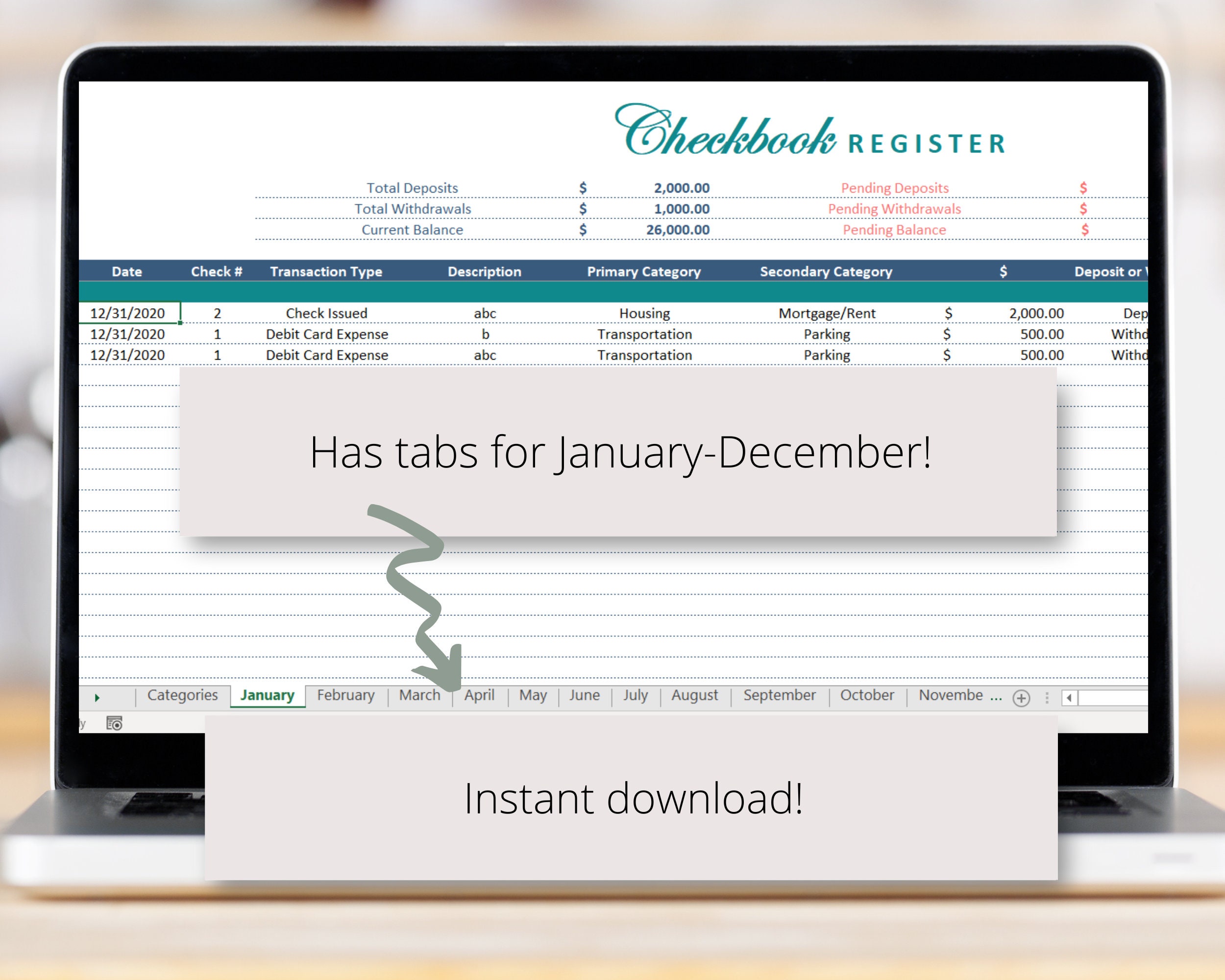 Checkbook Register Excel Spreadsheet Template | Track Your Bank ...