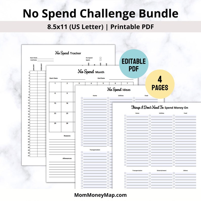 No Spend Challenge Printable PDF, Zero Spend Tracker to Track Your No ...
