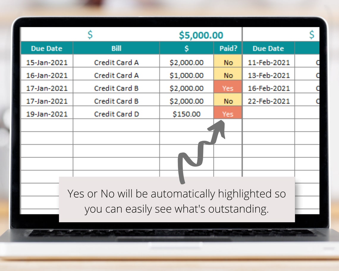 Monthly Bill Tracker Planner Excel Spreadsheet Log and - Etsy