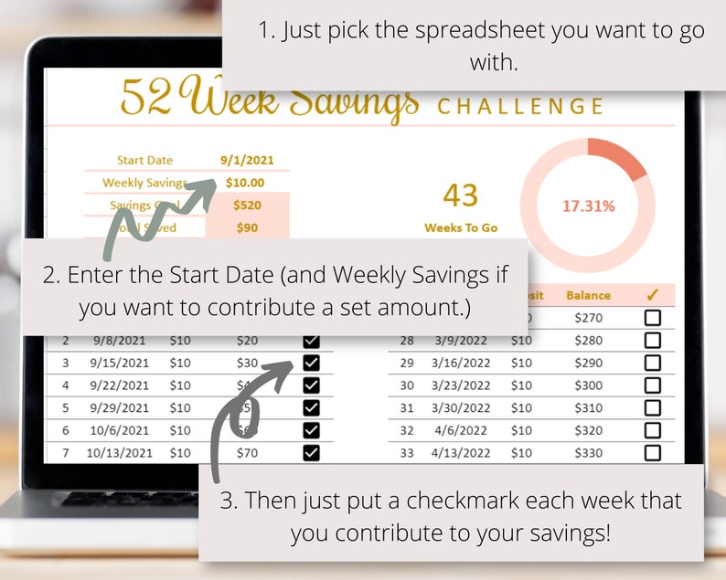 52 Week Savings Challenge Google Sheets Template Stay Motivated to Save With This 52 Weeks Money ...