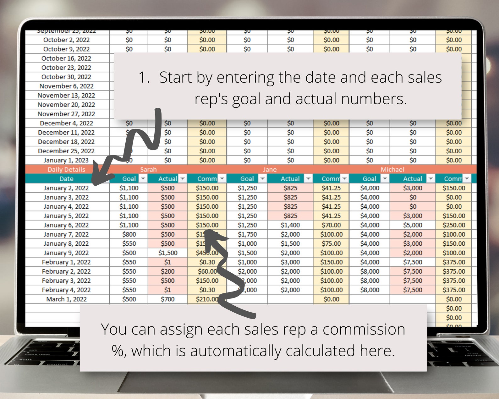 Sales Planner Excel Spreadsheet Template, Sales Report to Track Daily ...