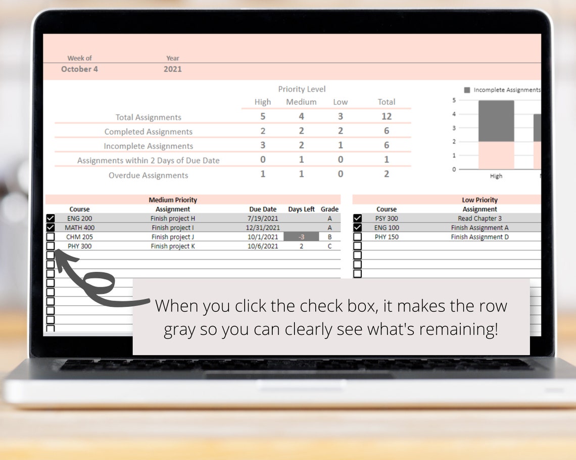 Assignment Tracker Google Sheets Spreadsheet Template - Etsy