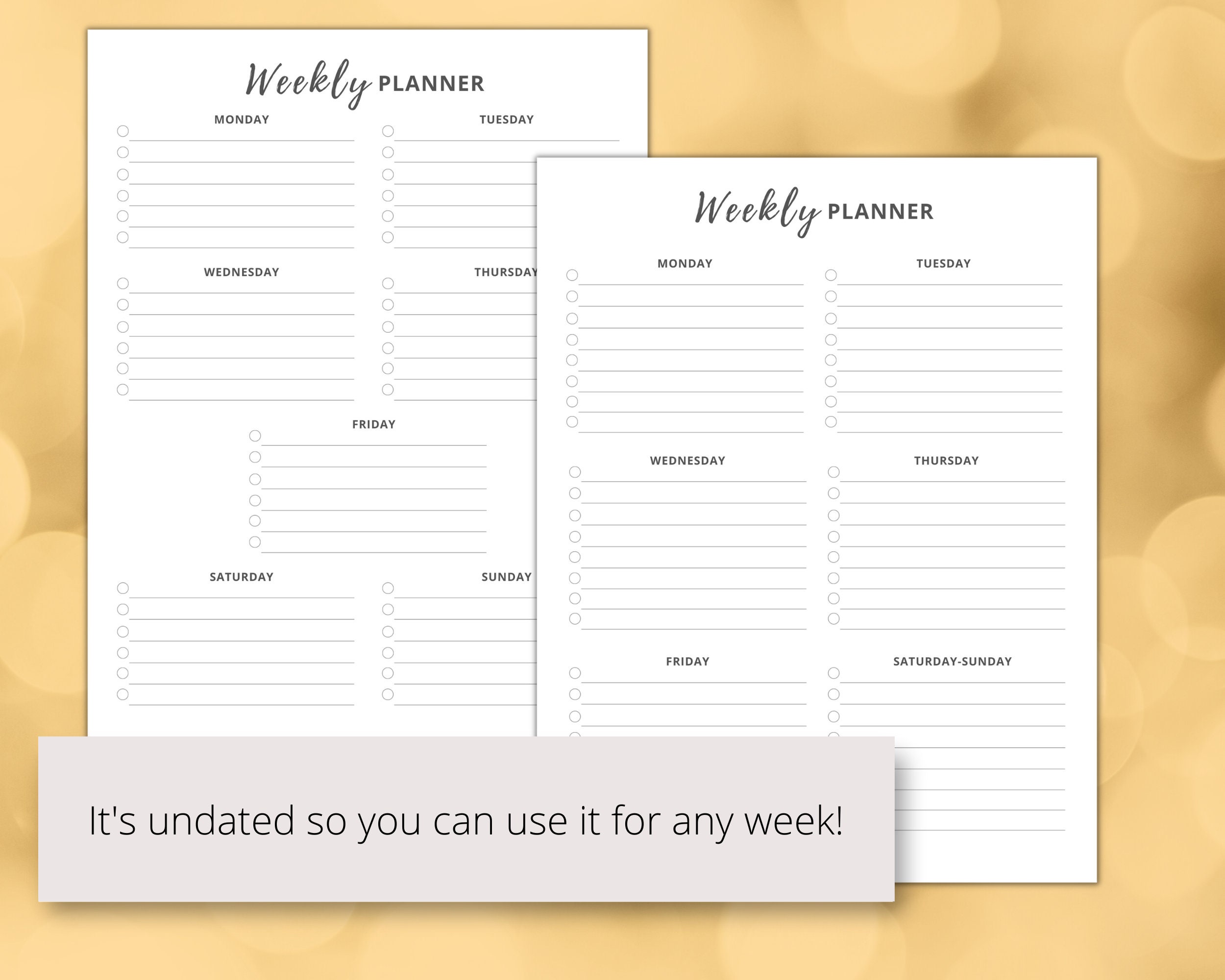 Weekly to Do List Printable, Weekly Checklist, Weekly Goal List, Weekly ...