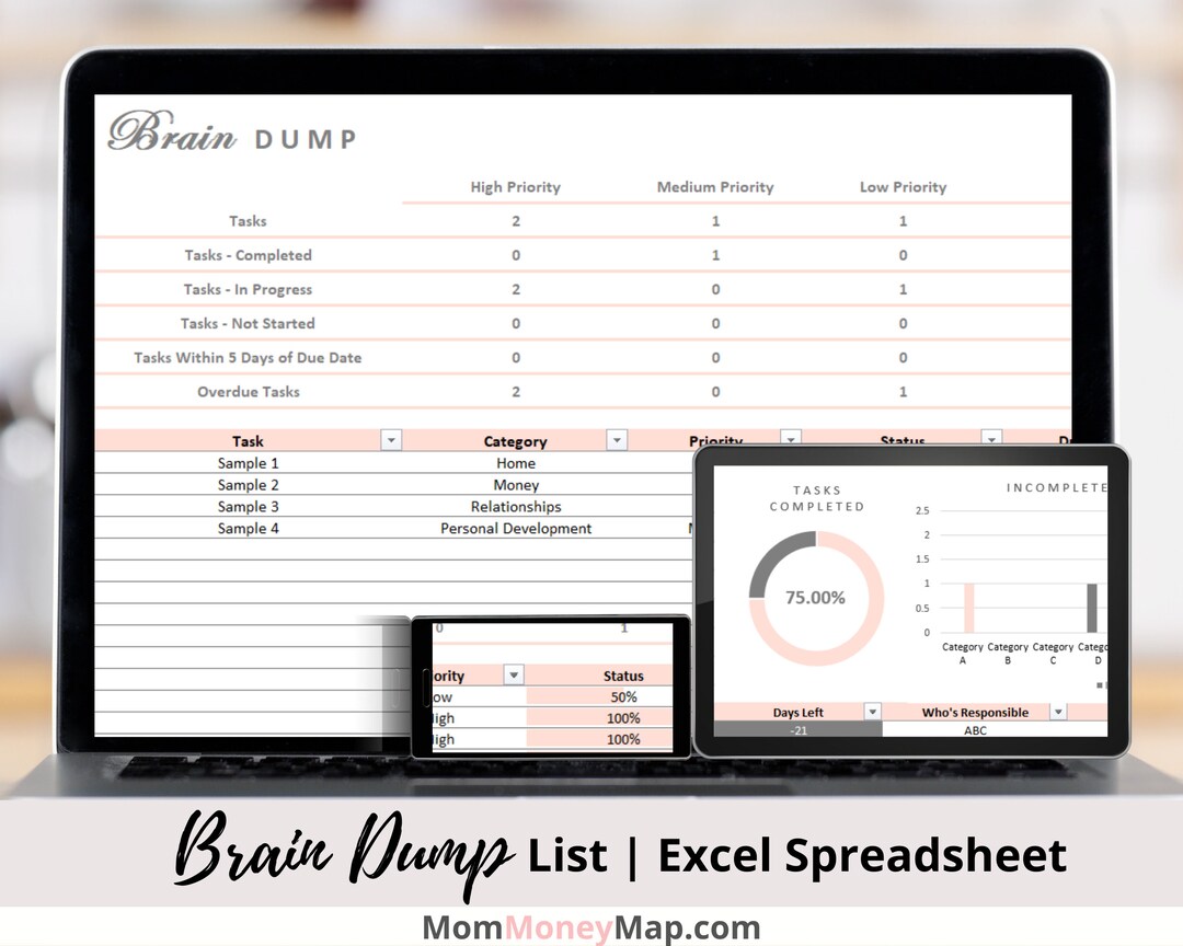 Brain Dump Excel Spreadsheet Template Track and Organize - Etsy
