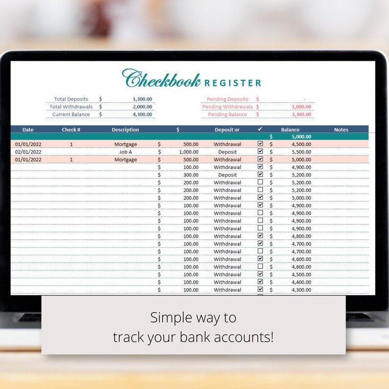 Simple Checkbook Register Excel Spreadsheet, Track Your Bank Accounts ...