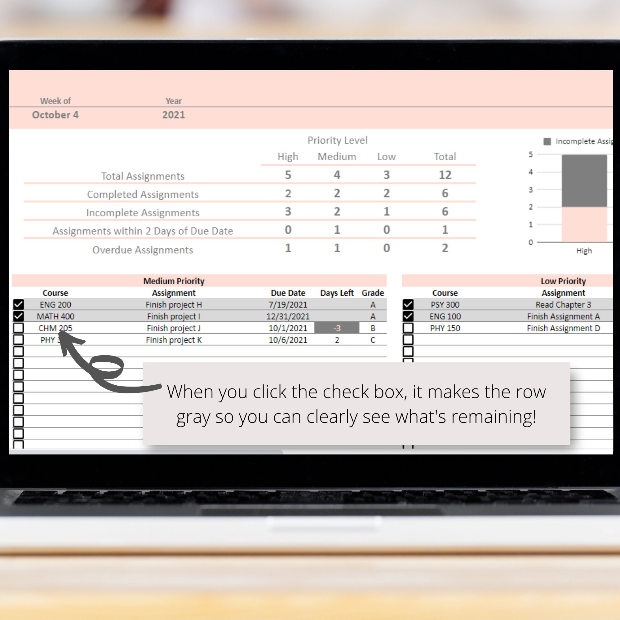 Assignment Tracker Google Sheets Spreadsheet Template | Homework ...
