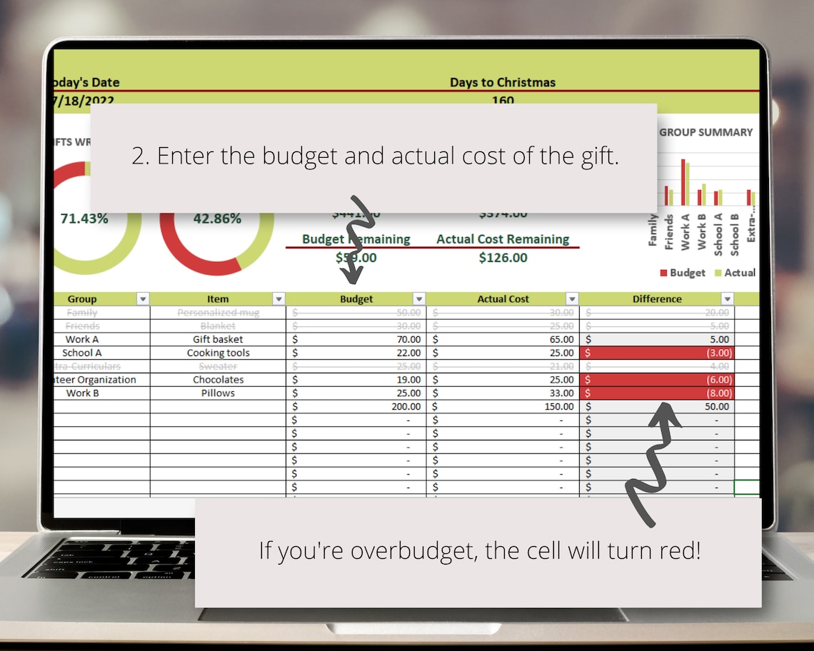Christmas Gift List Tracker Spreadsheet, Holiday Shopping List Gift ...