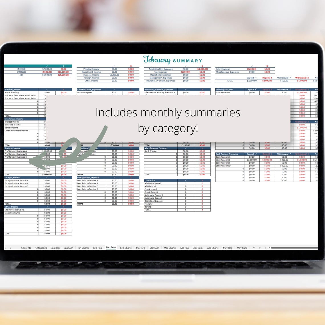 Trust Account Ledger Register With Monthly and Annual Summaries Excel ...