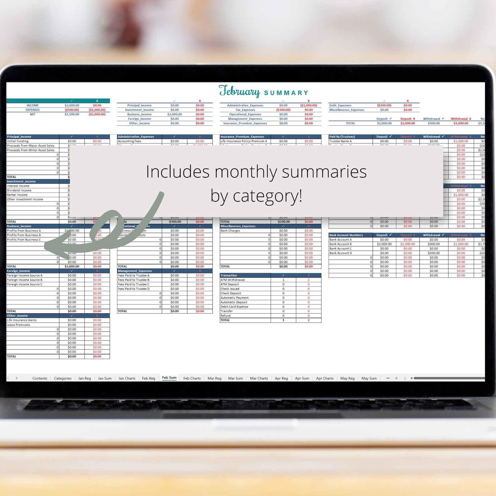 Trust Account Ledger Register With Monthly and Annual Summaries Excel ...