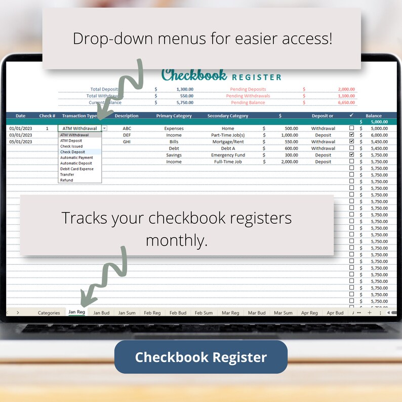 Checkbook Register and Monthly Budget Bundle Excel Spreadsheet With ...