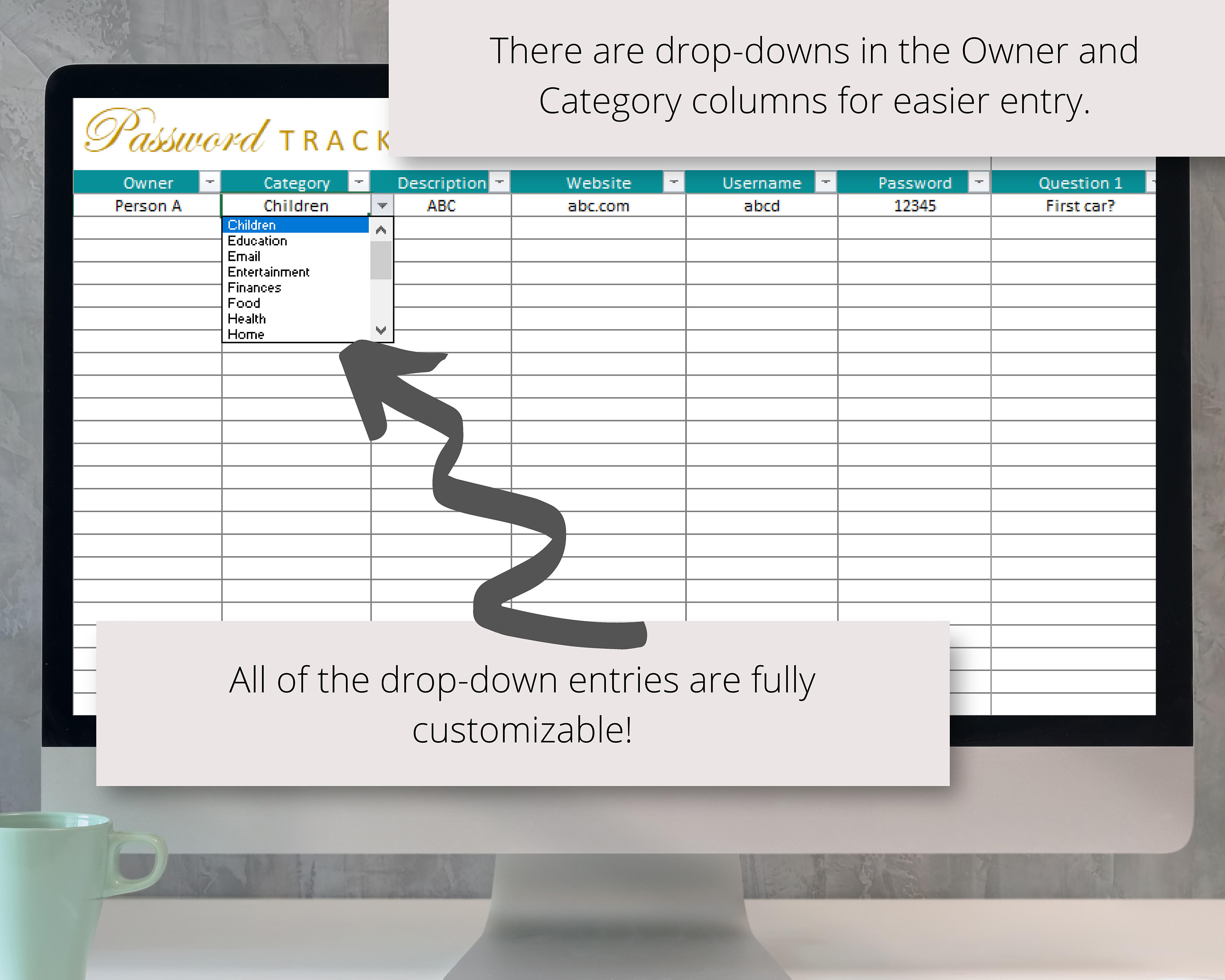 Password Tracker Excel Spreadsheet Organize your Accounts | Etsy