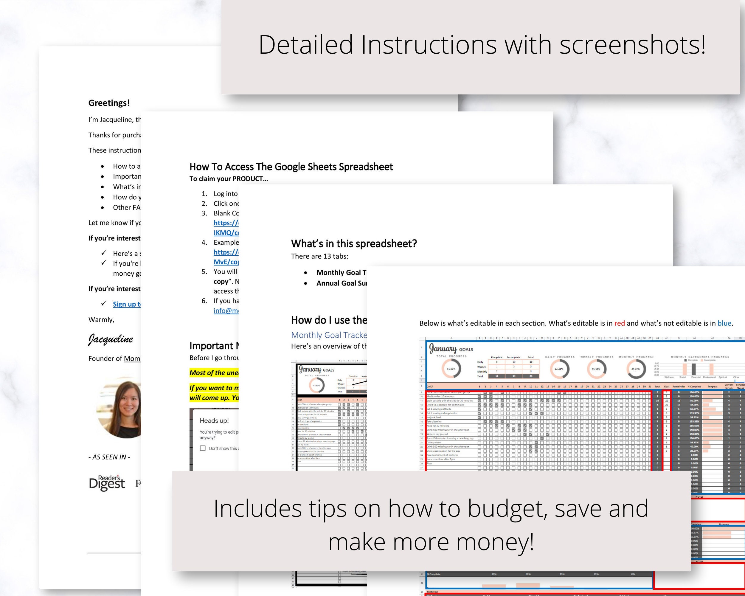 Goal Sheet Planner Google Sheets Spreadsheet for Daily, Weekly ...