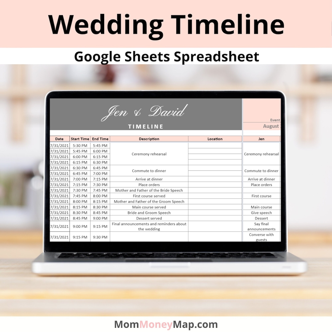 Wedding Day Timeline Schedule Google Sheets Spreadsheet | Wedding ...