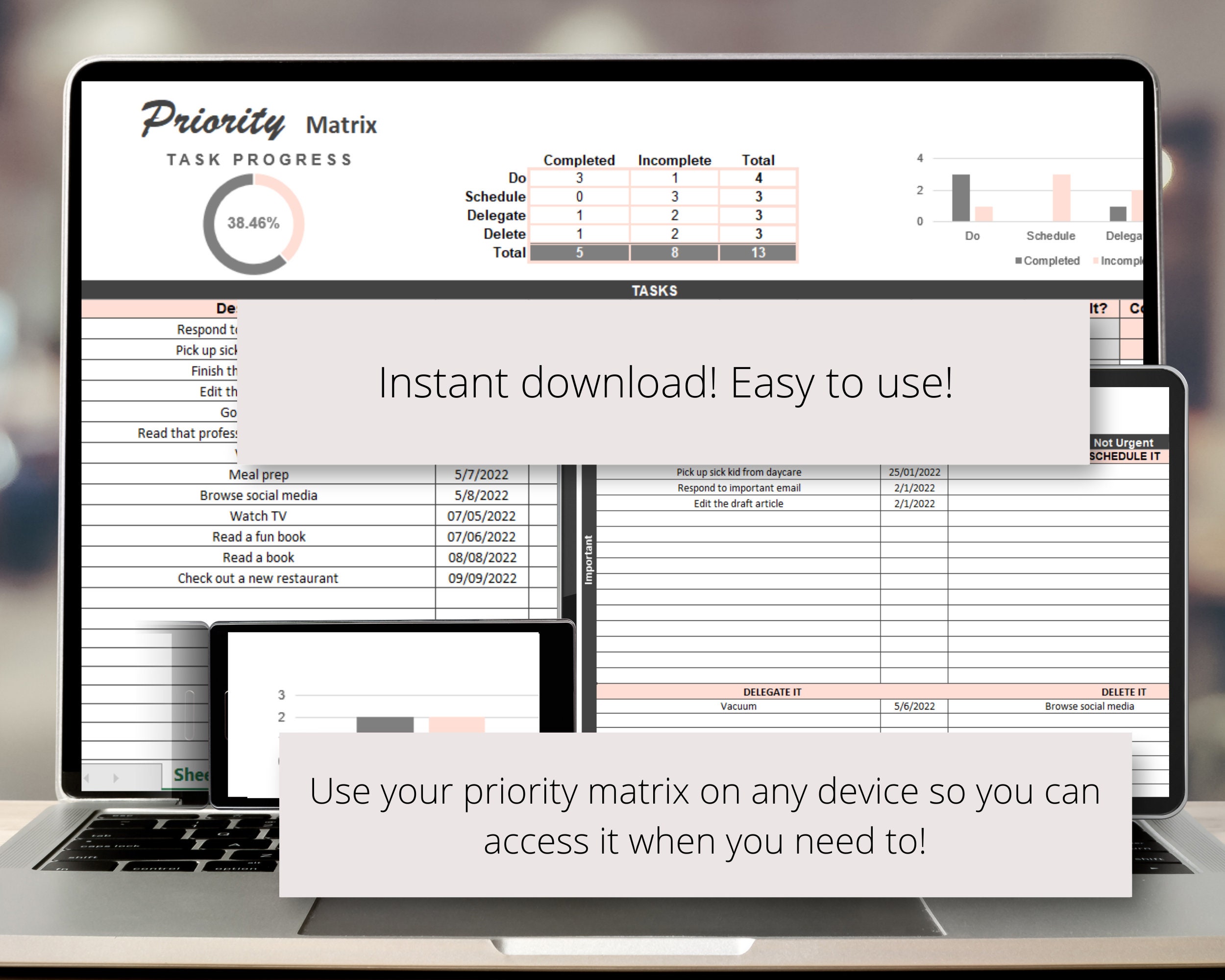 Eisenhower Matrix Excel Productivity Planner Template Using the Urgent ...