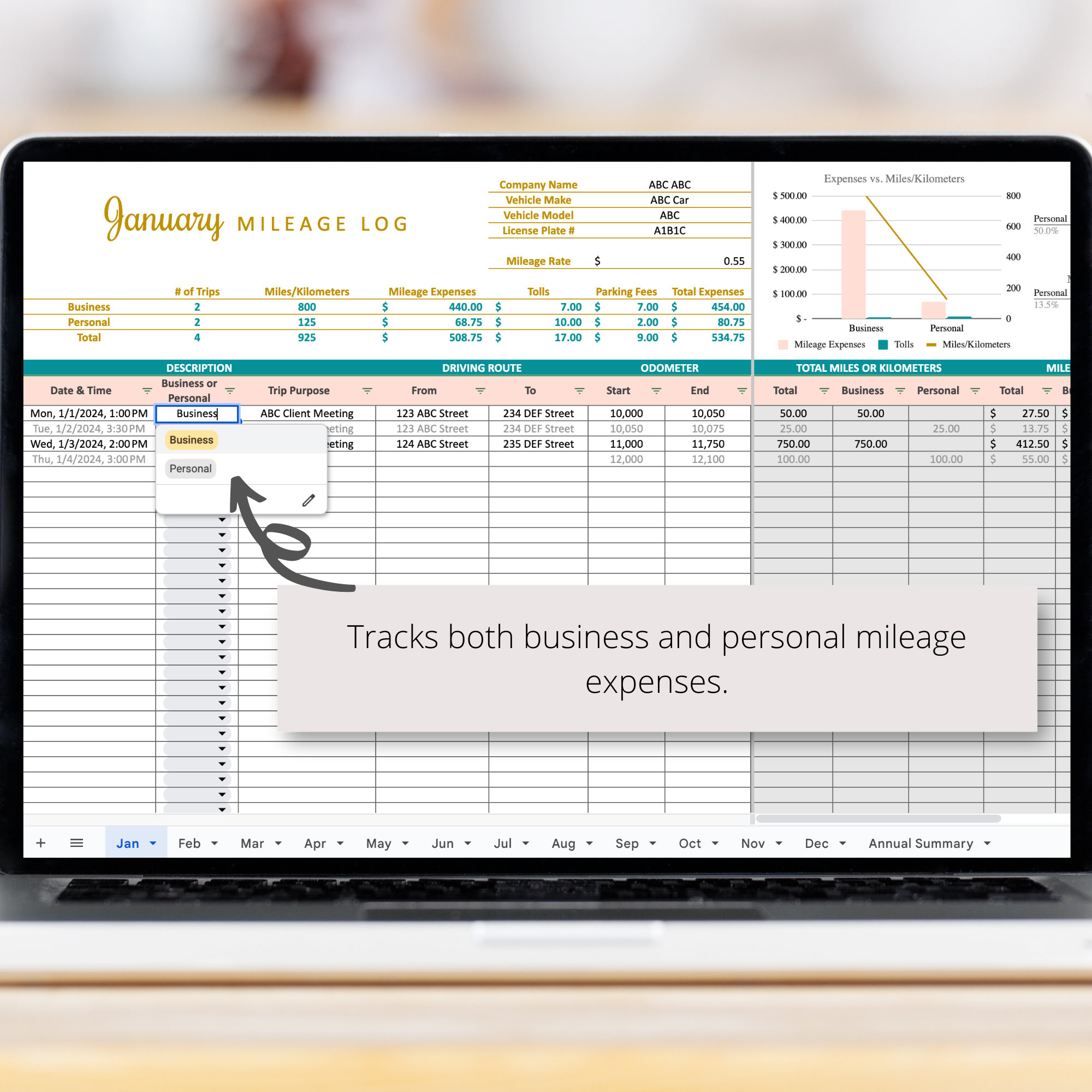 Car Mileage Tracker, Vehicle Mileage Log for Business and Work, Track ...