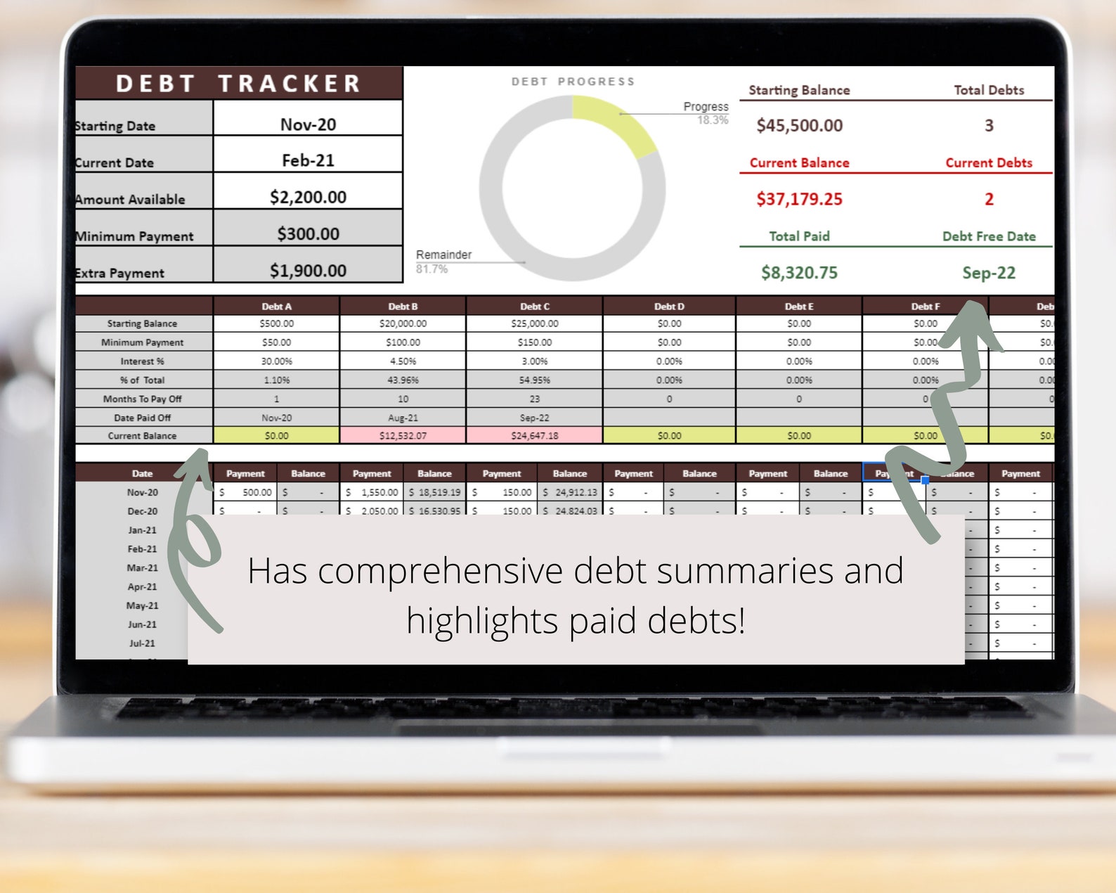 Debt Tracker to Plan and Track Your Credit Card Debt Payoff Schedule ...