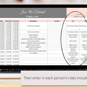 Wedding Event Timeline Excel Spreadsheet Wedding Itinerary - Etsy