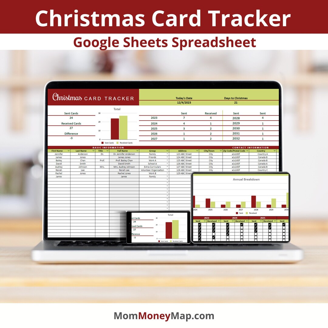 Christmas Card Tracker Spreadsheet Google Sheets Template, Holiday Card ...